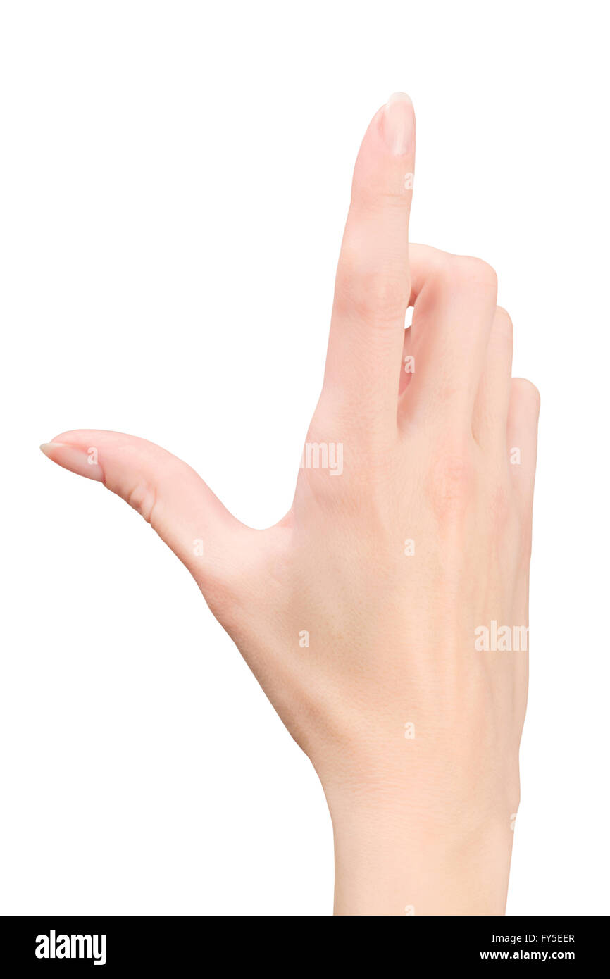 Woman hand in finger up gesture isolated on white with clipping path ...