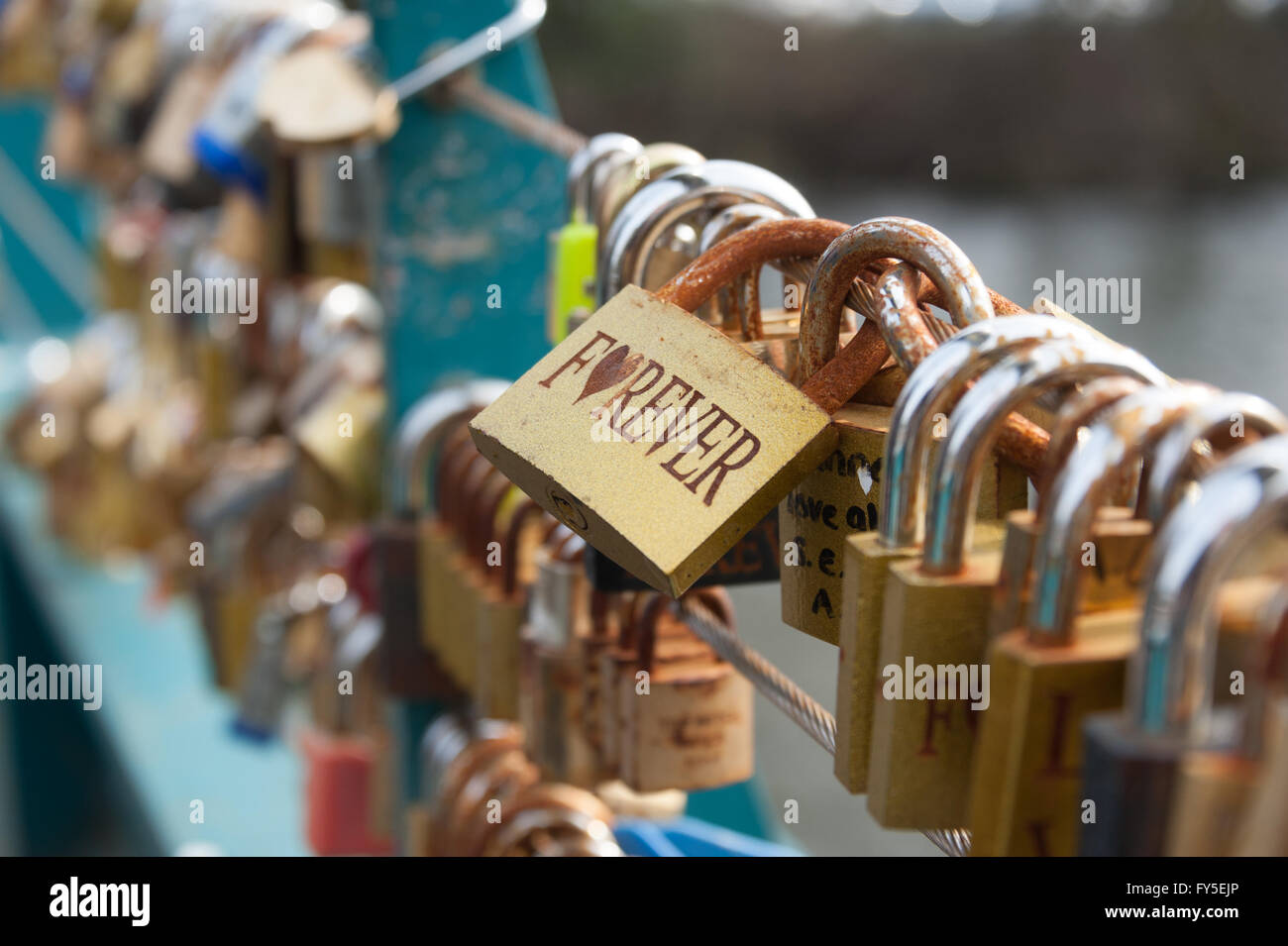 Love Locks on the river Wye bridge in Bakewell, Derbyshire, UK Stock ...