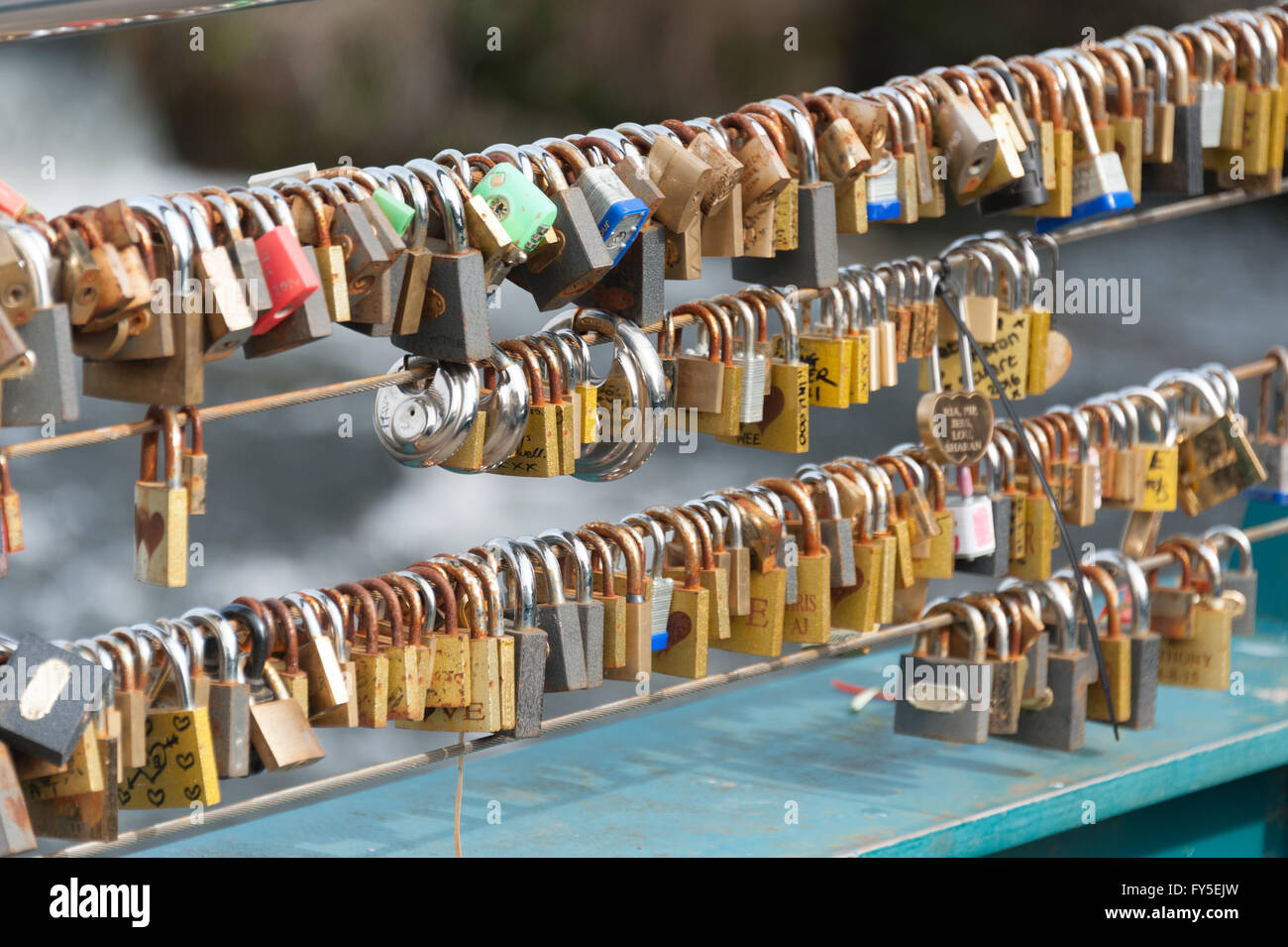 Love Locks on the river Wye bridge in Bakewell, Derbyshire, UK Stock ...