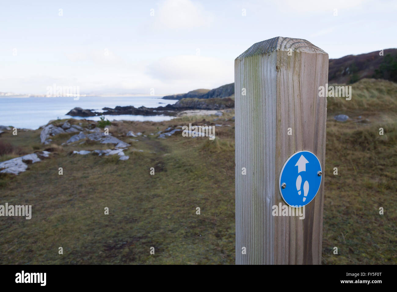 Coastal walking hiking route trail County Donegal Ireland. Walking sign ...