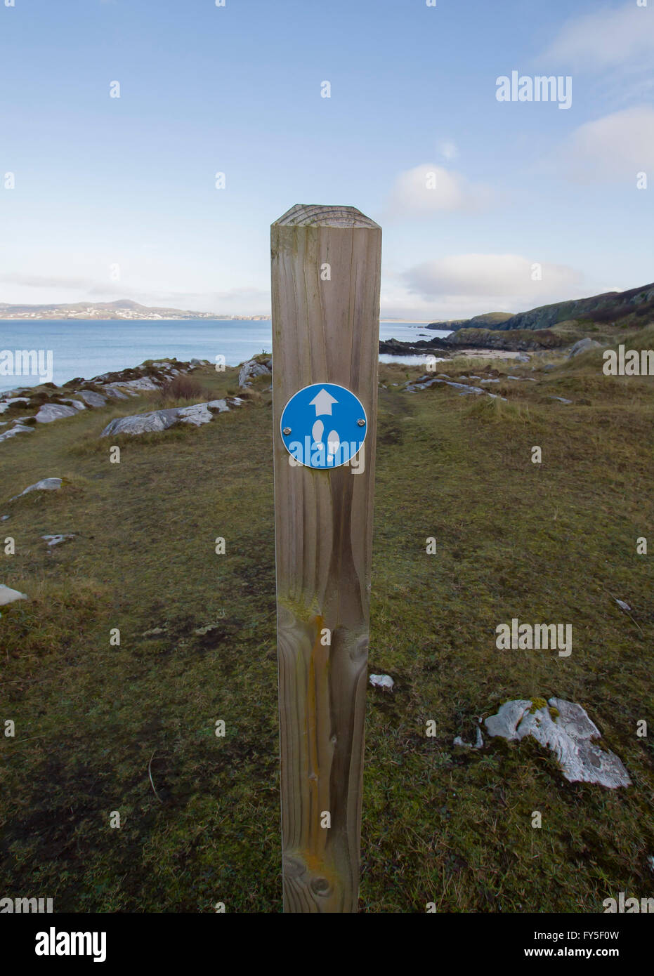 Coastal walking hiking route trail County Donegal Ireland. Walking sign ...