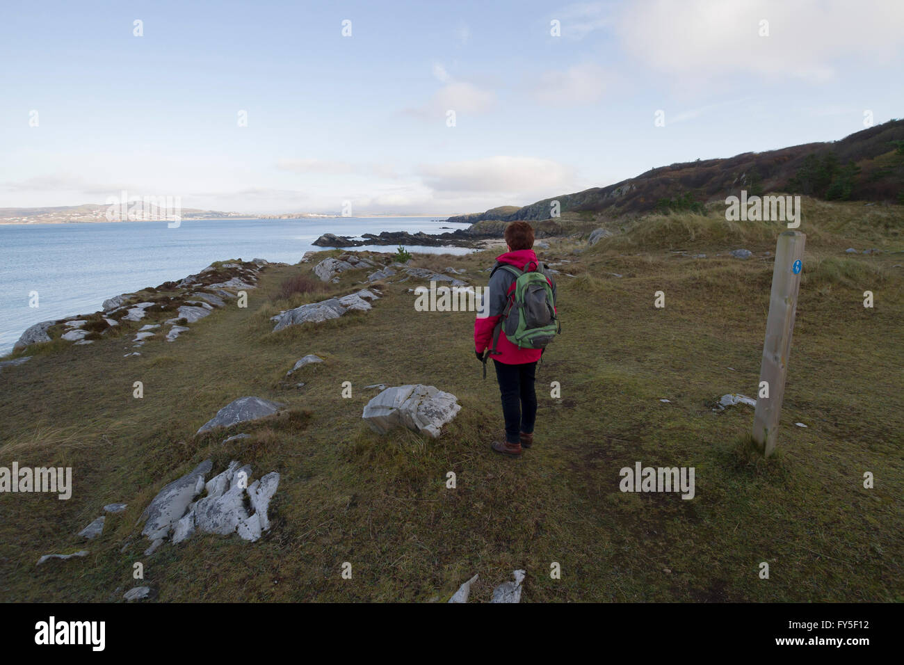 Coastal walking hiking route trail County Donegal Ireland. Walking sign ...