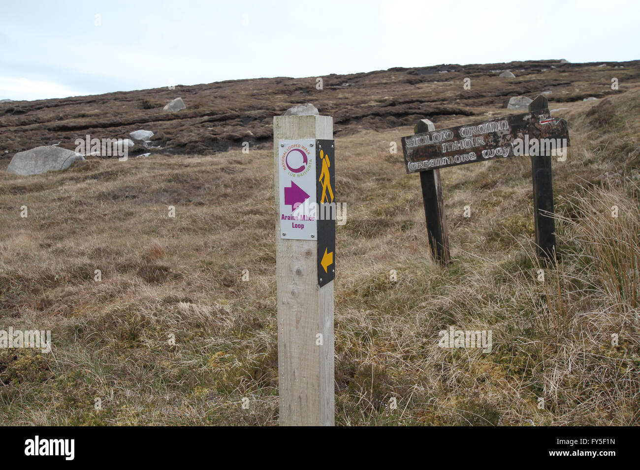 Walking signs on bog on Arranmore, County Donegal Stock Photo - Alamy