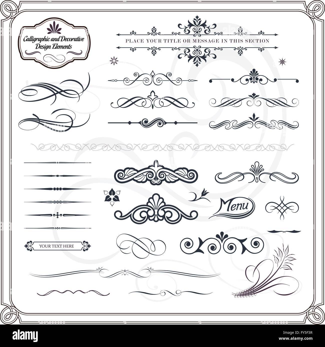 Collection of Calligraphic Decorative Design Elements Stock Vector ...