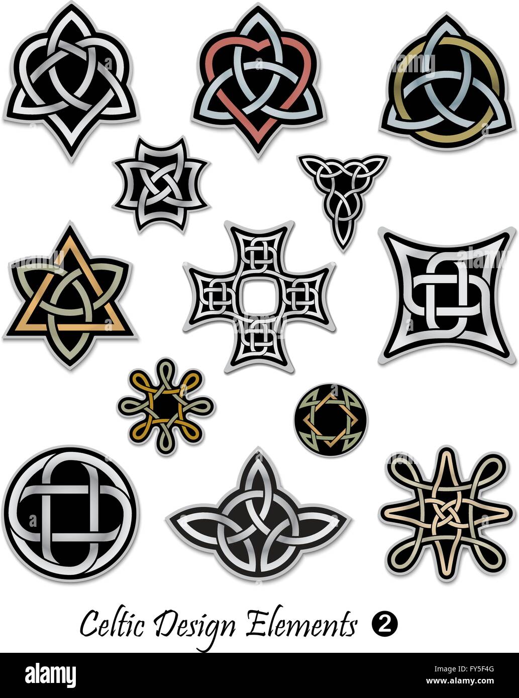 Collection of decorative Celtic patterns isolated on white background ...