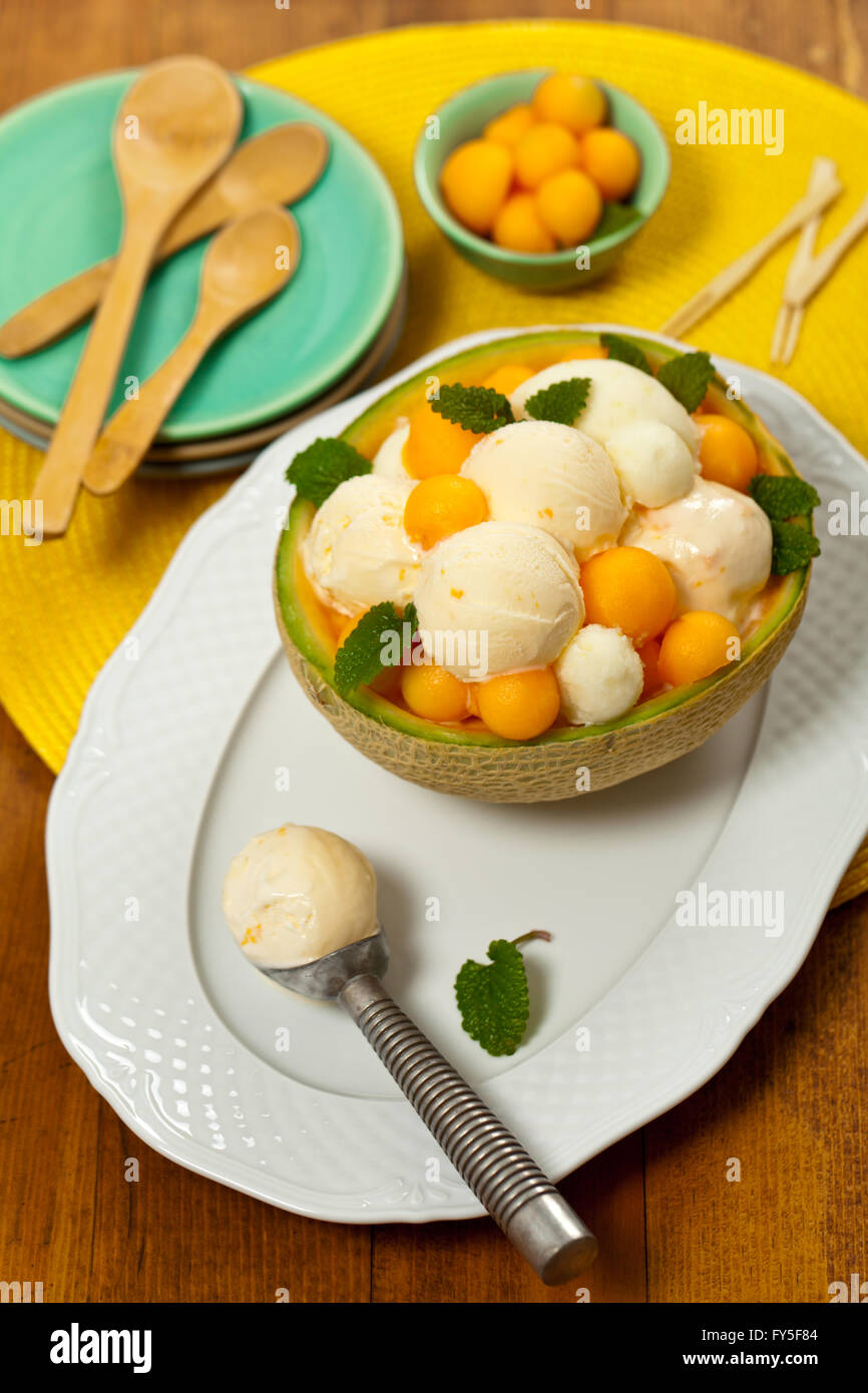 Melon Ice Cream Stock Photo - Alamy