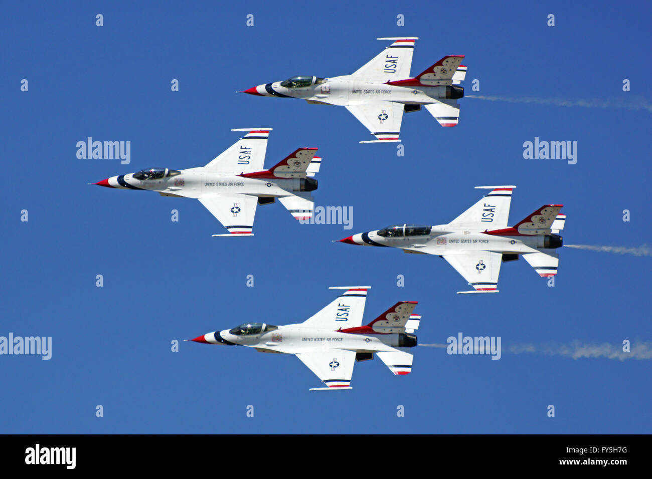 Airplane USAF Thunderbirds F-16 jet fighters flying at 2016 March Air ...