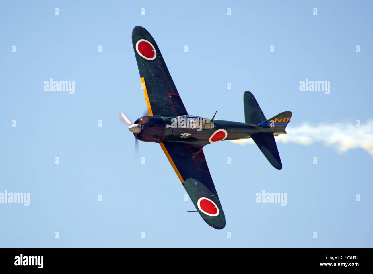 Airplane Vintage WWII Japan Zero flying at 2016 March Air Show outside ...