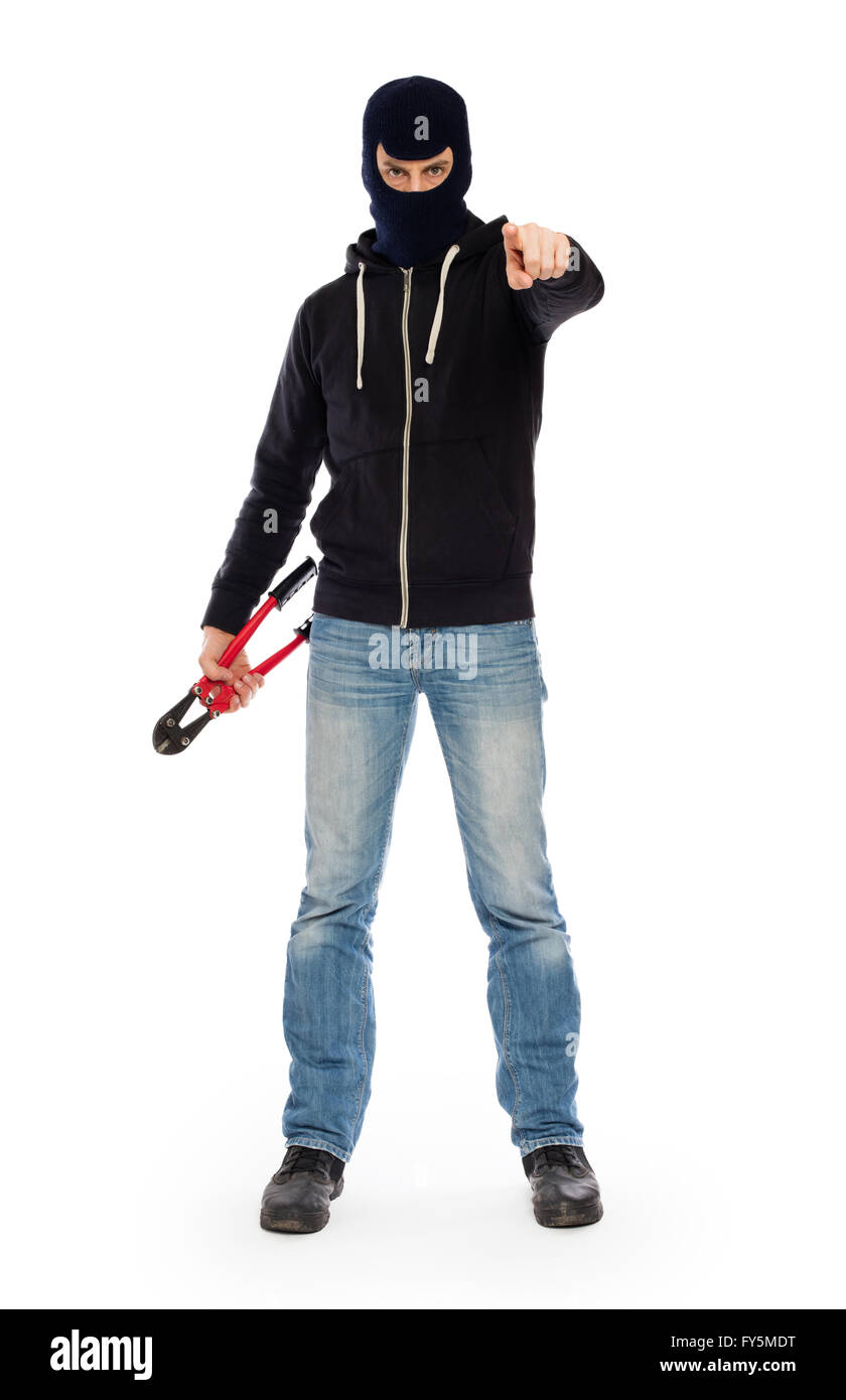 Robber with red bolt cutters, isolated on white Stock Photo - Alamy