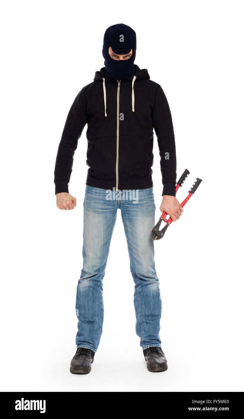 Robber with red bolt cutters, isolated on white Stock Photo - Alamy