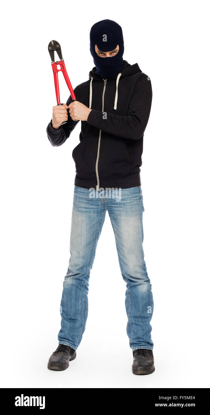 Robber with red bolt cutters, isolated on white Stock Photo - Alamy