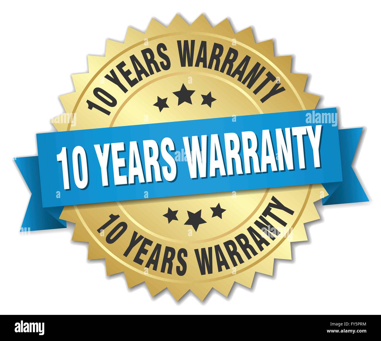 10 years warranty 3d gold badge with blue ribbon Stock Vector Image ...