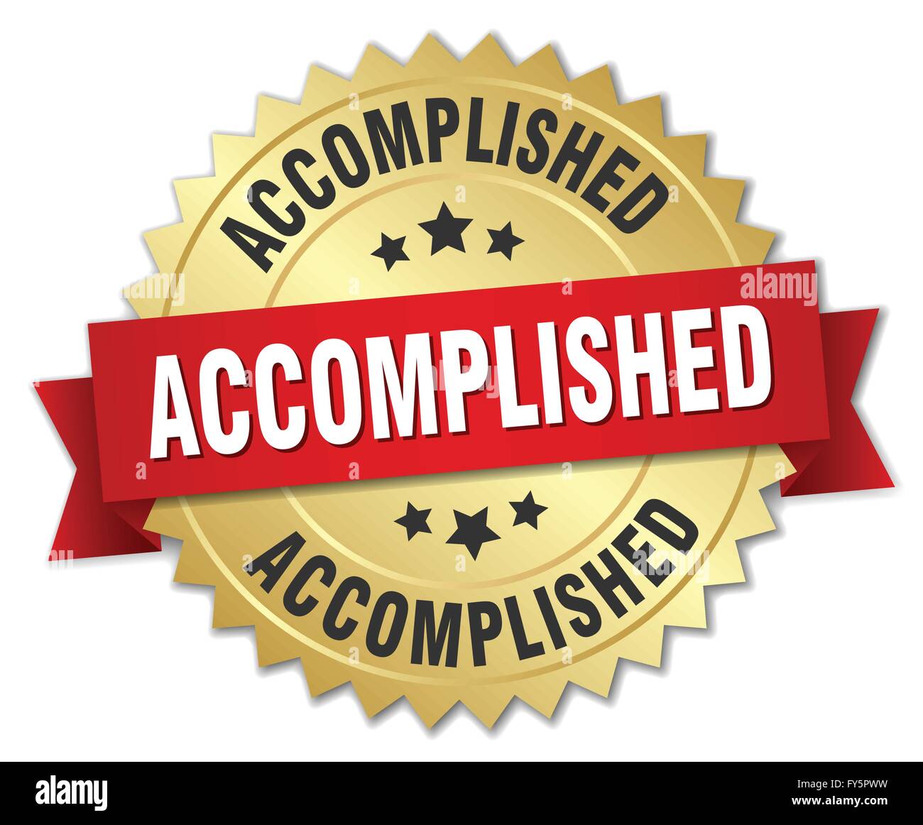 accomplished 3d gold badge with red ribbon Stock Vector Image & Art - Alamy