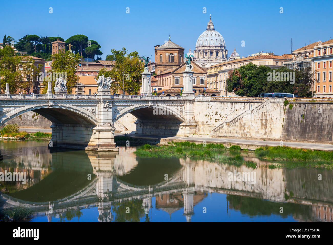 Classical Rome cityscape with Ponte Vittorio Emanuele II. It is a ...