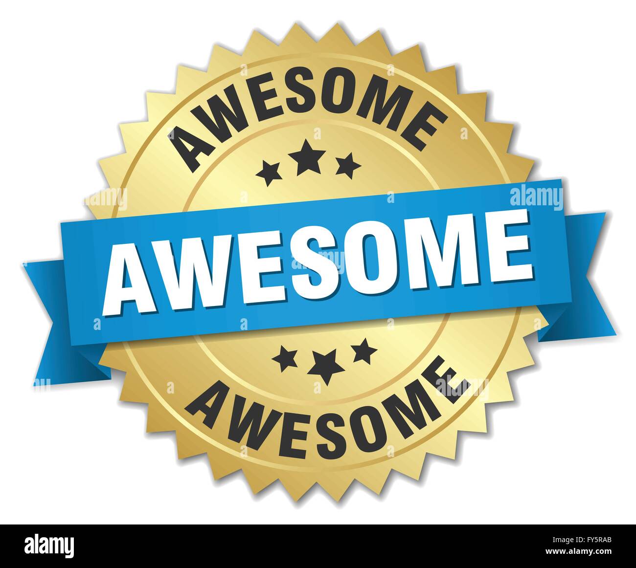 awesome 3d gold badge with blue ribbon Stock Vector Image & Art - Alamy