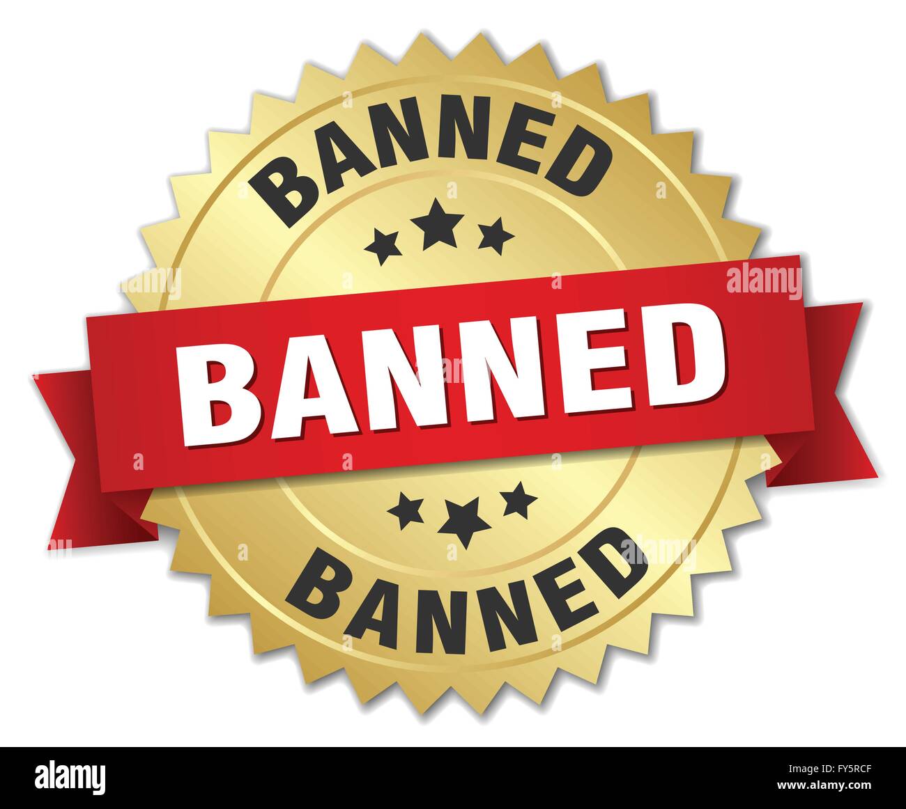 banned 3d gold badge with red ribbon Stock Vector Image & Art - Alamy