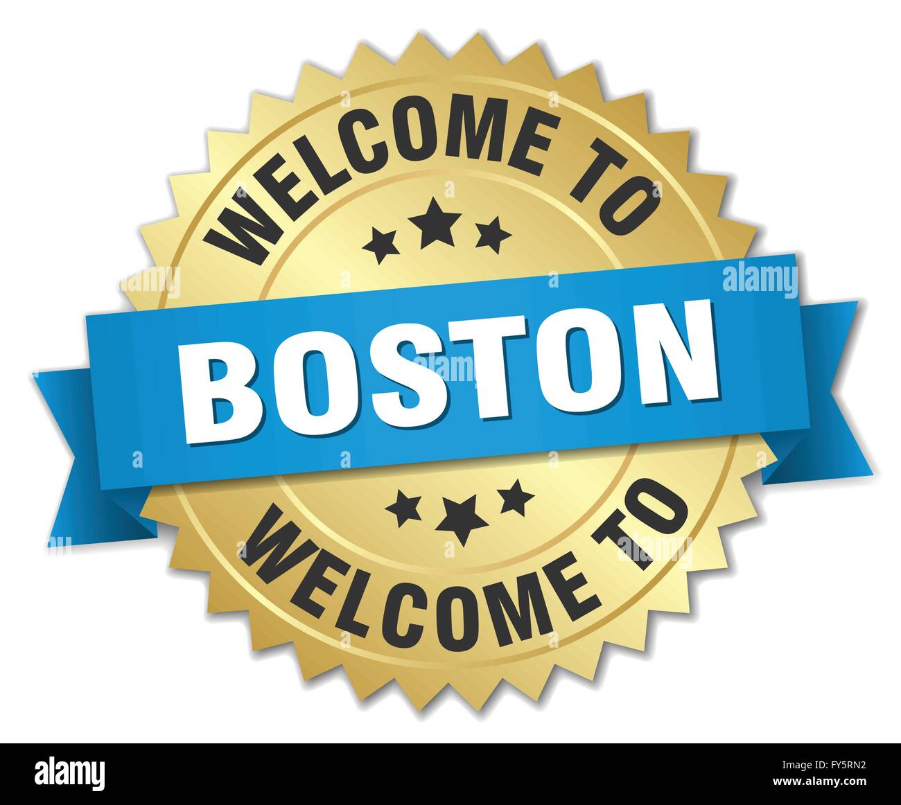 Boston 3d gold badge with blue ribbon Stock Vector Image & Art - Alamy