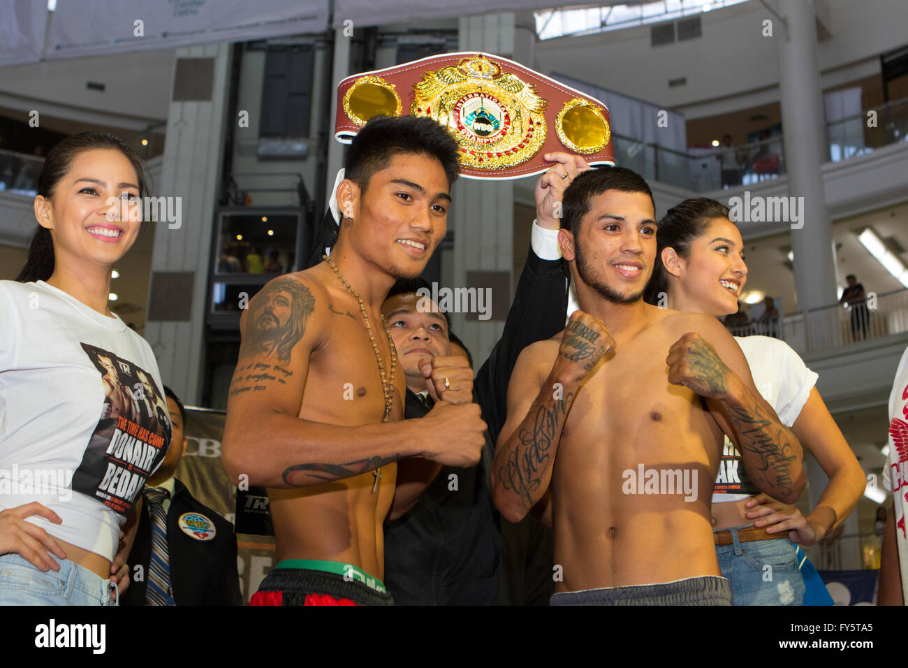 22/4/2016 Ayala Centre,Cebu City,Philippines.Weigh-in for the WBO World ...