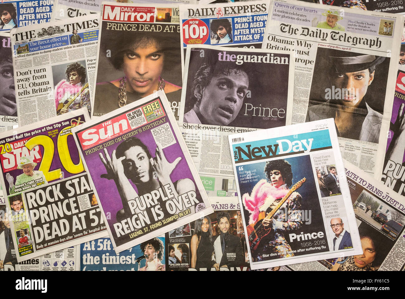 British Newspaper Front Pages following the Death of Prince Stock Photo ...