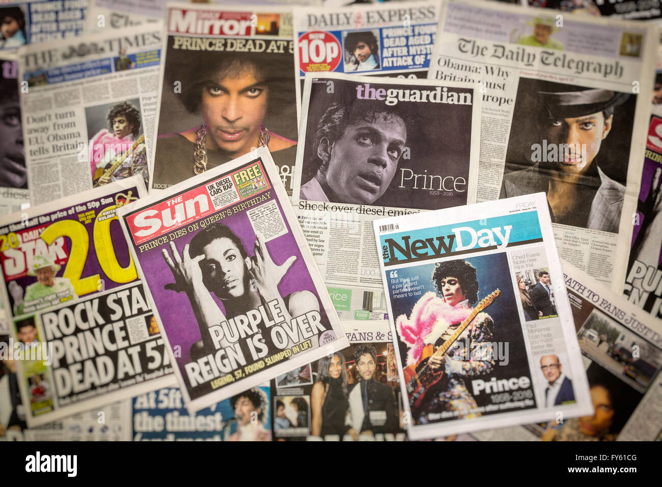 British Newspaper Front Pages following the Death of Prince Stock Photo ...