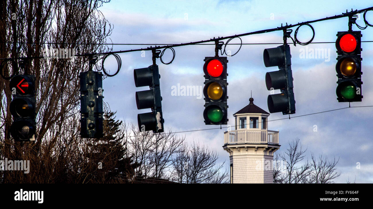 Port Townsend, Washington, USA. 24th Mar, 2016. Traffic lights frame ...