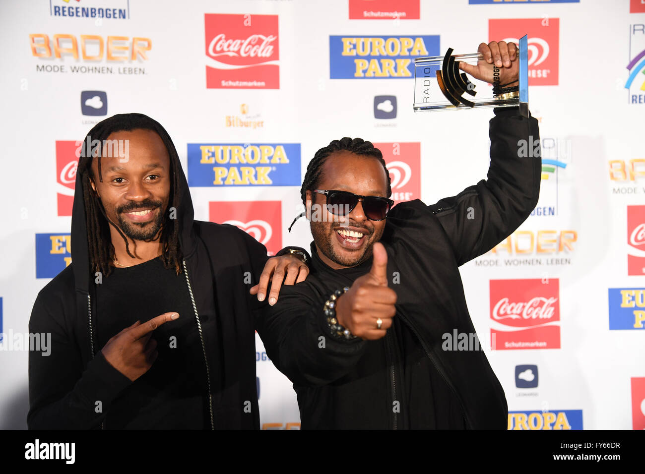 Rust, Germany. 22nd Apr, 2016. The mebers of the group Madcon pose with ...