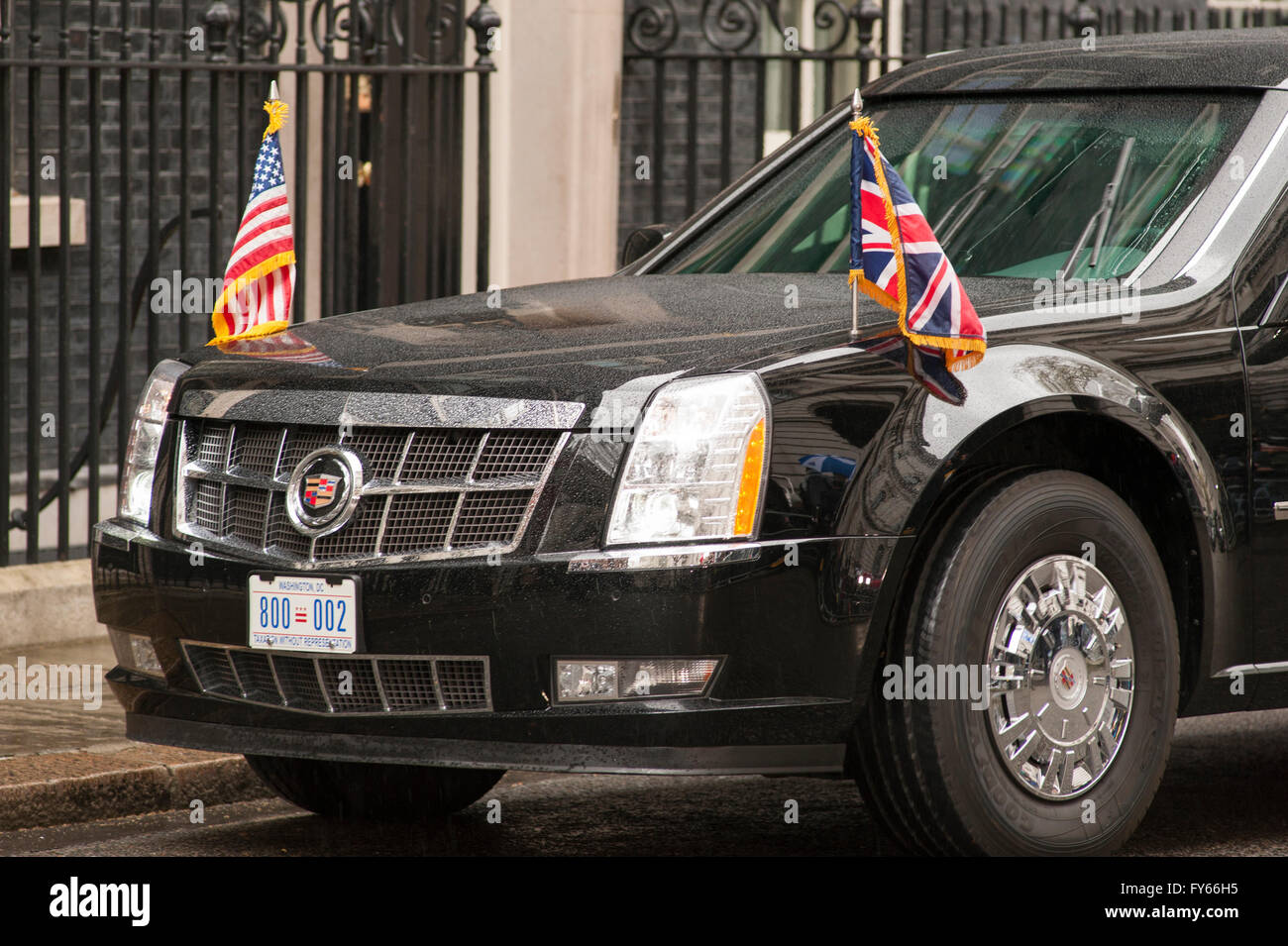 Downing Street, London, UK. 22nd April 2016. Rain splattered ...