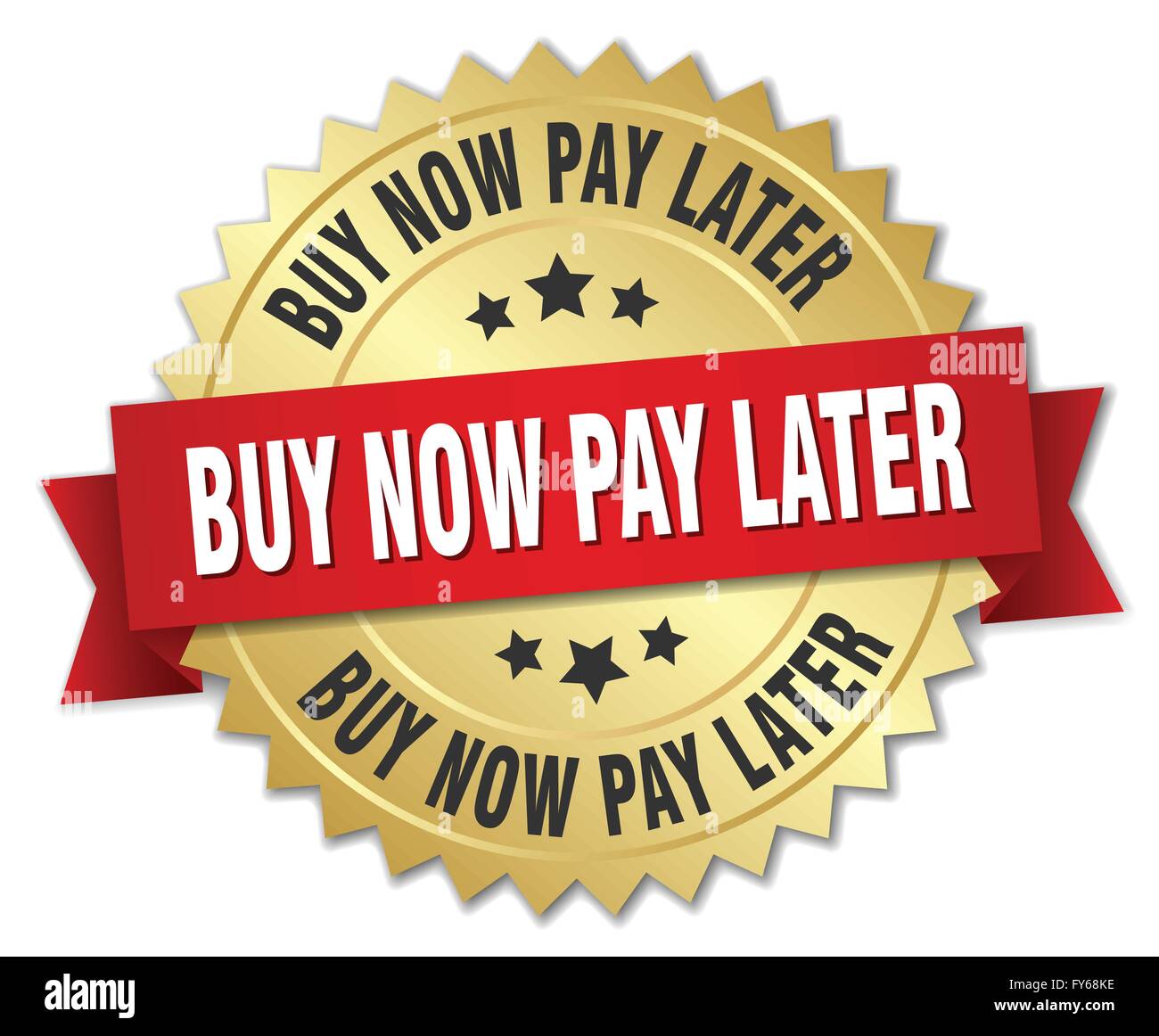 buy now pay later 3d gold badge with red ribbon Stock Vector Image ...