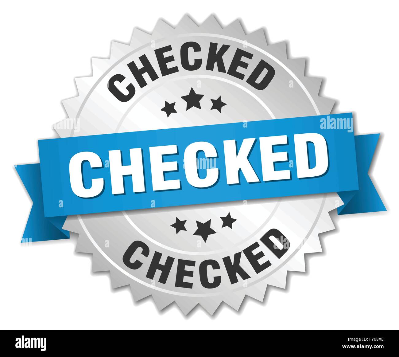 checked 3d silver badge with blue ribbon Stock Vector Image & Art - Alamy