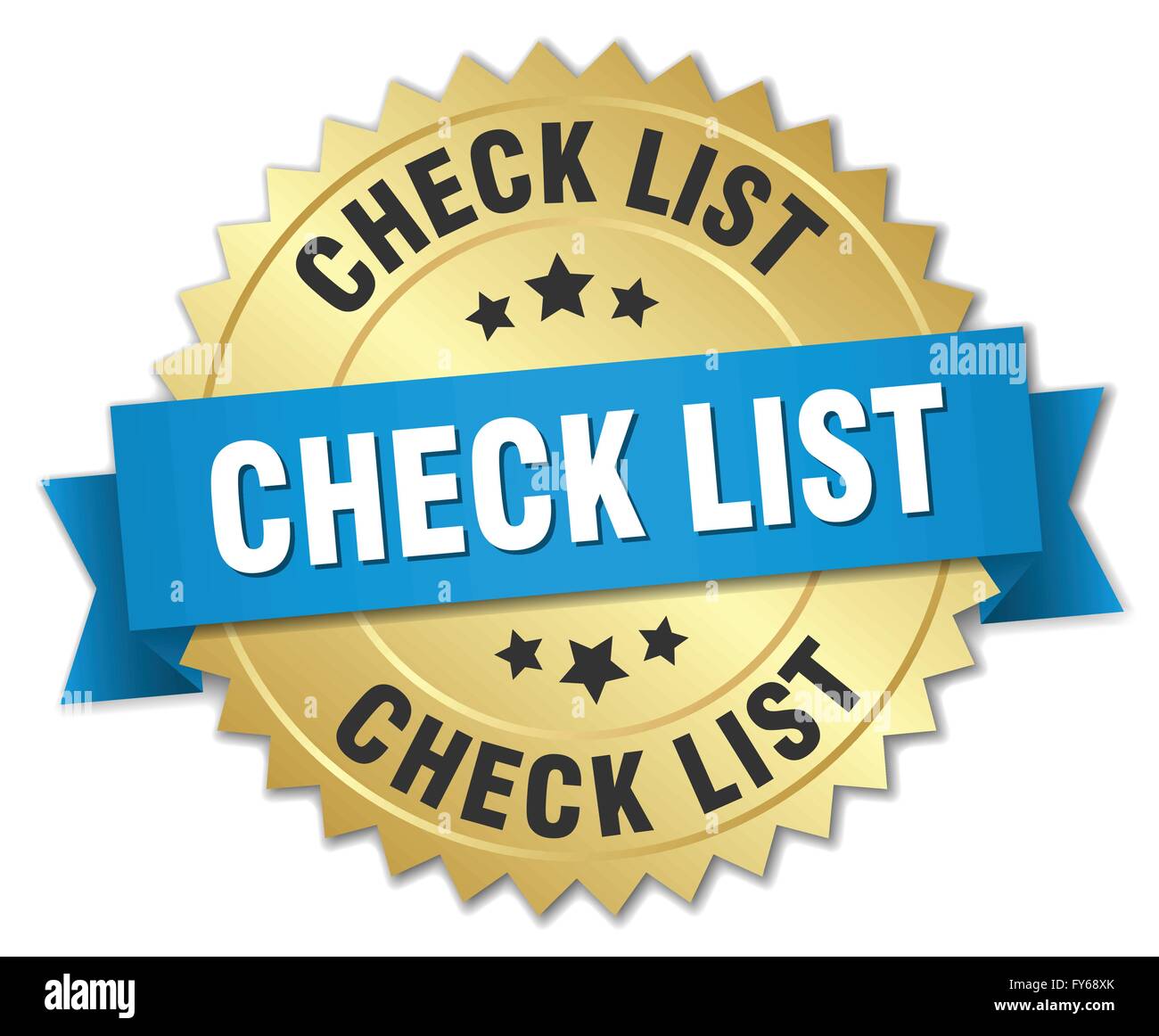 check list 3d gold badge with blue ribbon Stock Vector Image & Art - Alamy