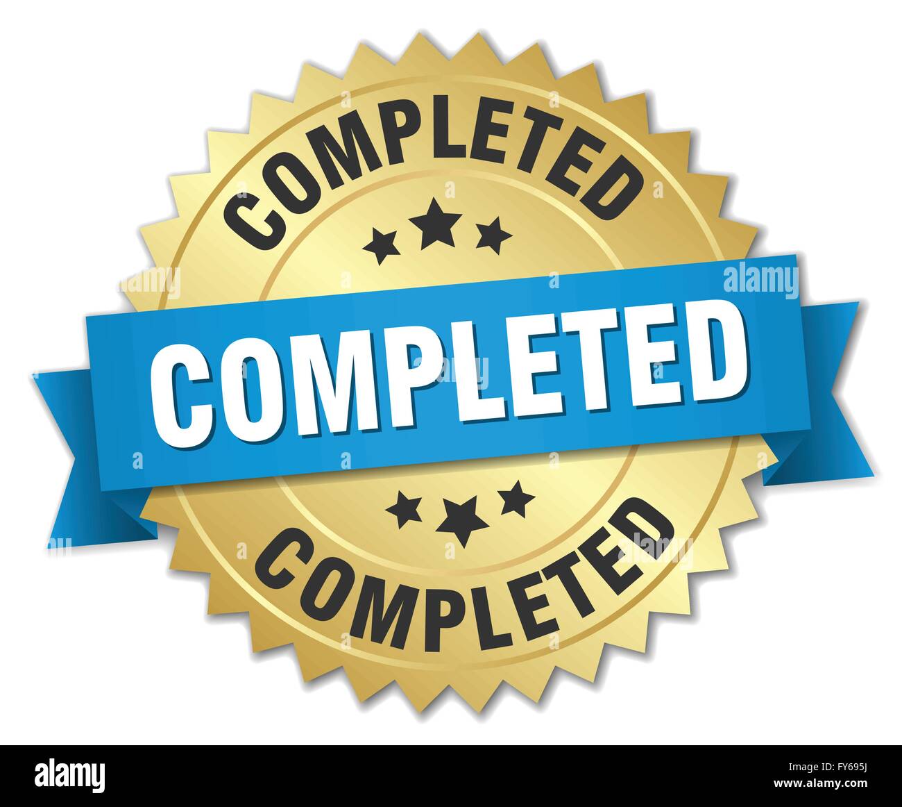 completed 3d gold badge with blue ribbon Stock Vector Image & Art - Alamy