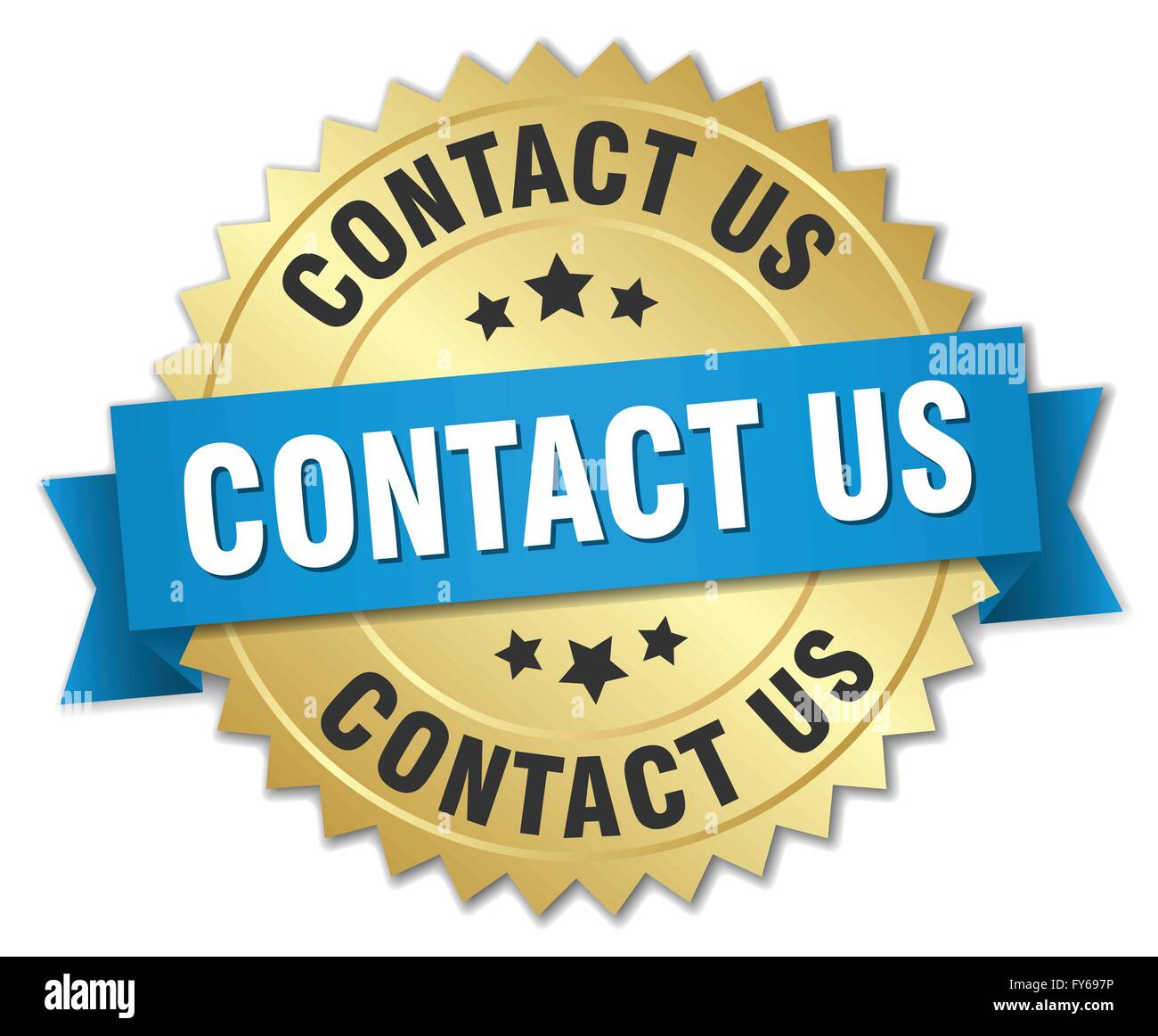 contact us 3d gold badge with blue ribbon Stock Vector Image & Art - Alamy