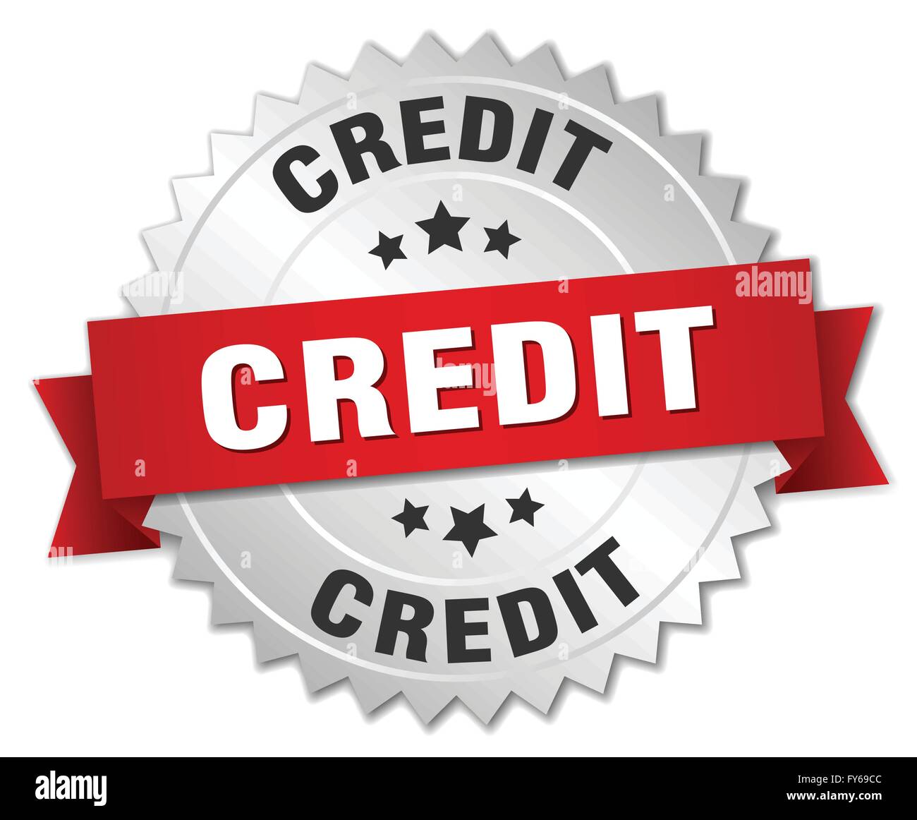 credit 3d silver badge with red ribbon Stock Vector Image & Art - Alamy