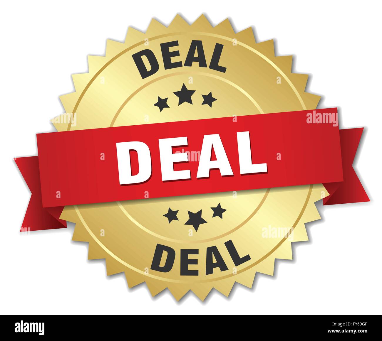 deal 3d gold badge with red ribbon Stock Vector Image & Art - Alamy