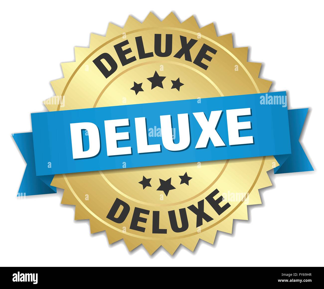 deluxe 3d gold badge with blue ribbon Stock Vector Image & Art - Alamy