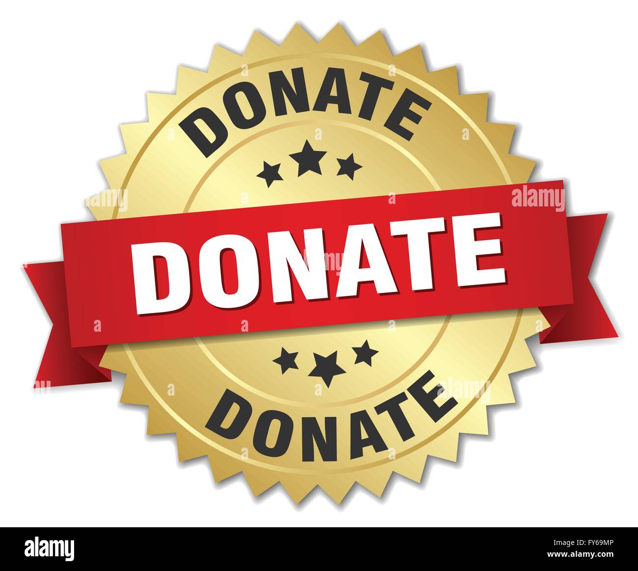 donate 3d gold badge with red ribbon Stock Vector Image & Art - Alamy