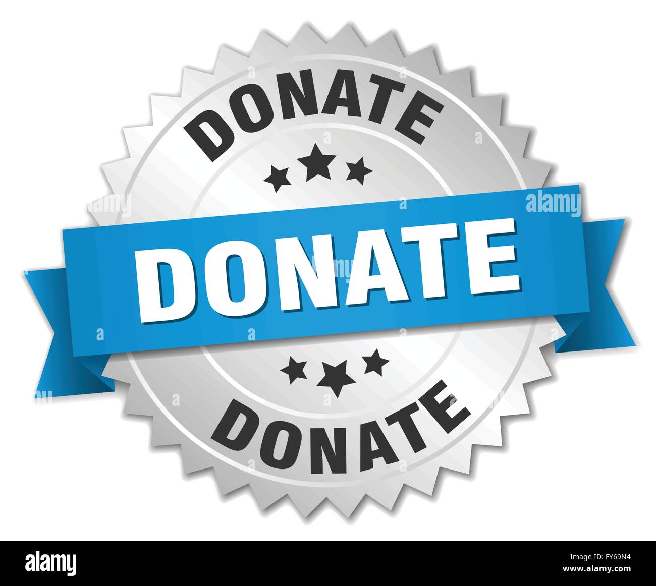 donate 3d silver badge with blue ribbon Stock Vector Image & Art - Alamy