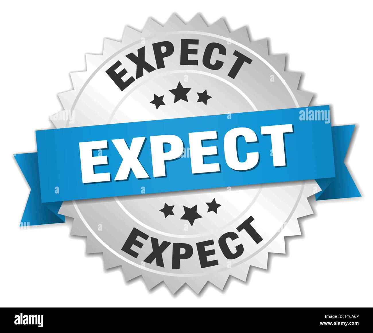 expect 3d silver badge with blue ribbon Stock Vector Image & Art - Alamy