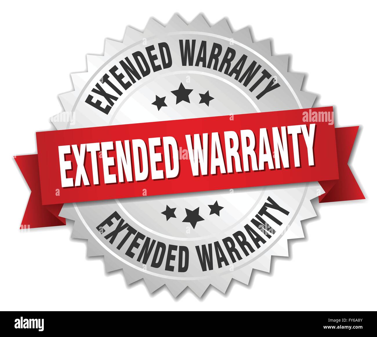 extended warranty 3d silver badge with red ribbon Stock Vector Image ...