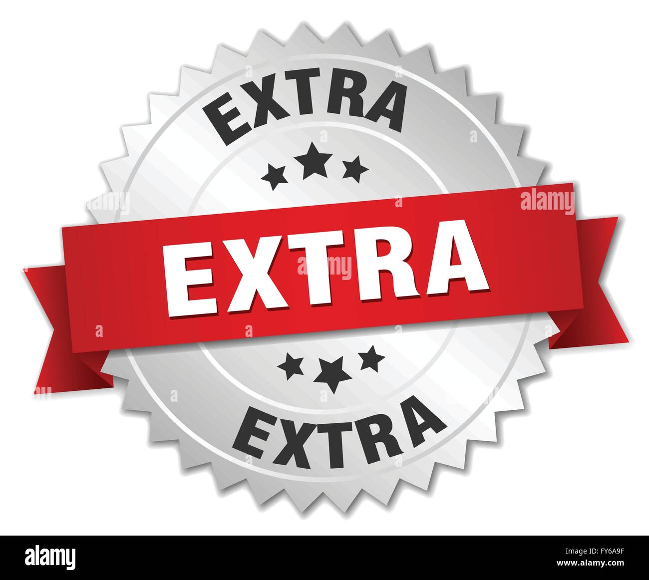 extra 3d silver badge with red ribbon Stock Vector Image & Art - Alamy