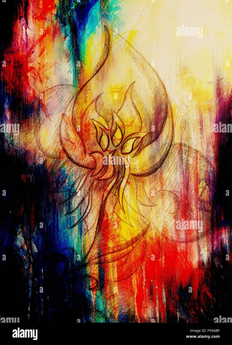 ornamental filigran drawing on paper with spirals, flower petals and ...