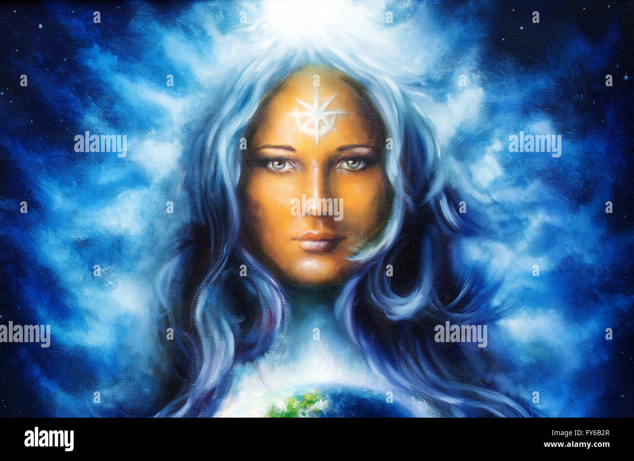mystic face women, with white tattoo. eye contact Stock Photo - Alamy