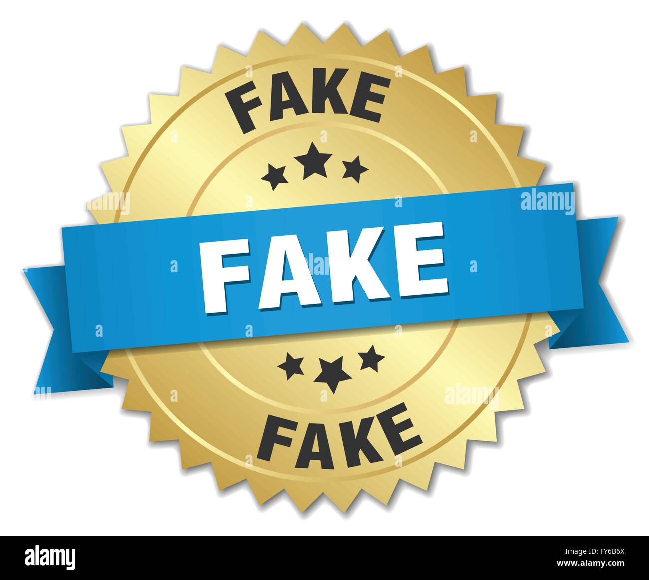 fake 3d gold badge with blue ribbon Stock Vector Image & Art - Alamy
