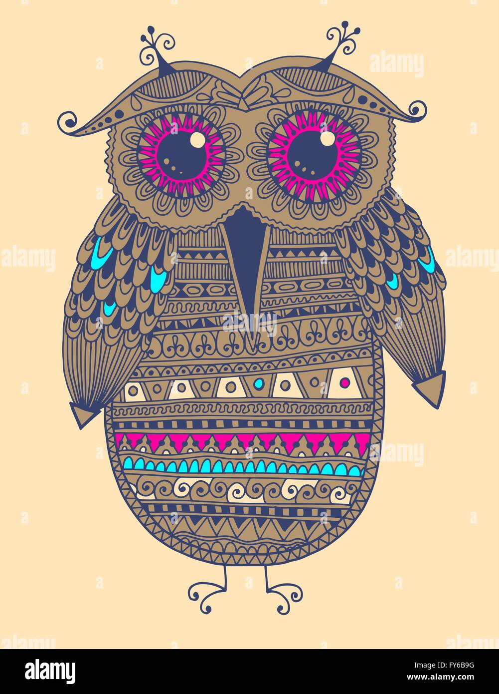 original ethnic owl ink drawing, vector illustration Stock Vector Image ...