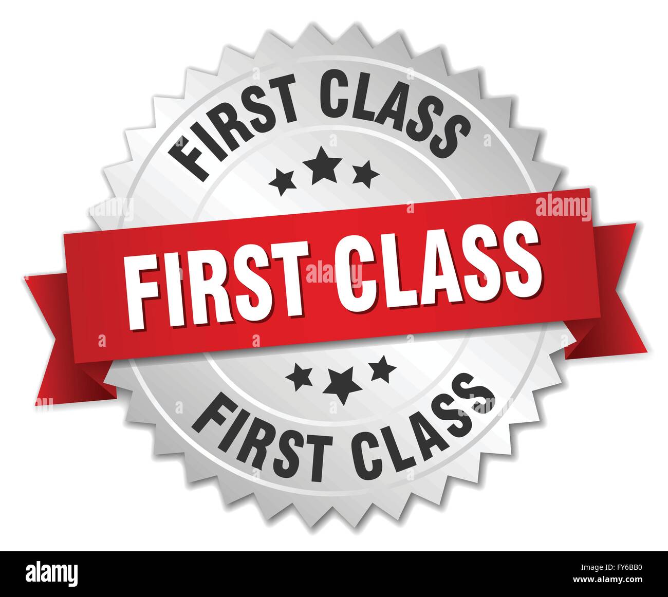 first class 3d silver badge with red ribbon Stock Vector Image & Art ...