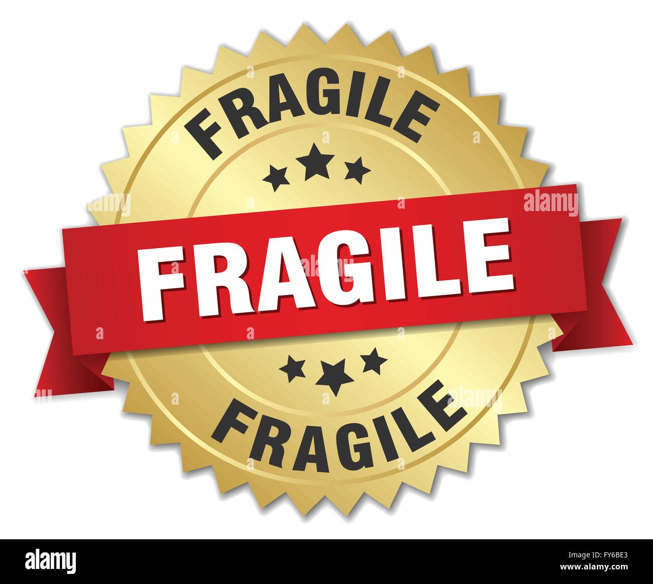 fragile 3d gold badge with red ribbon Stock Vector Image & Art - Alamy