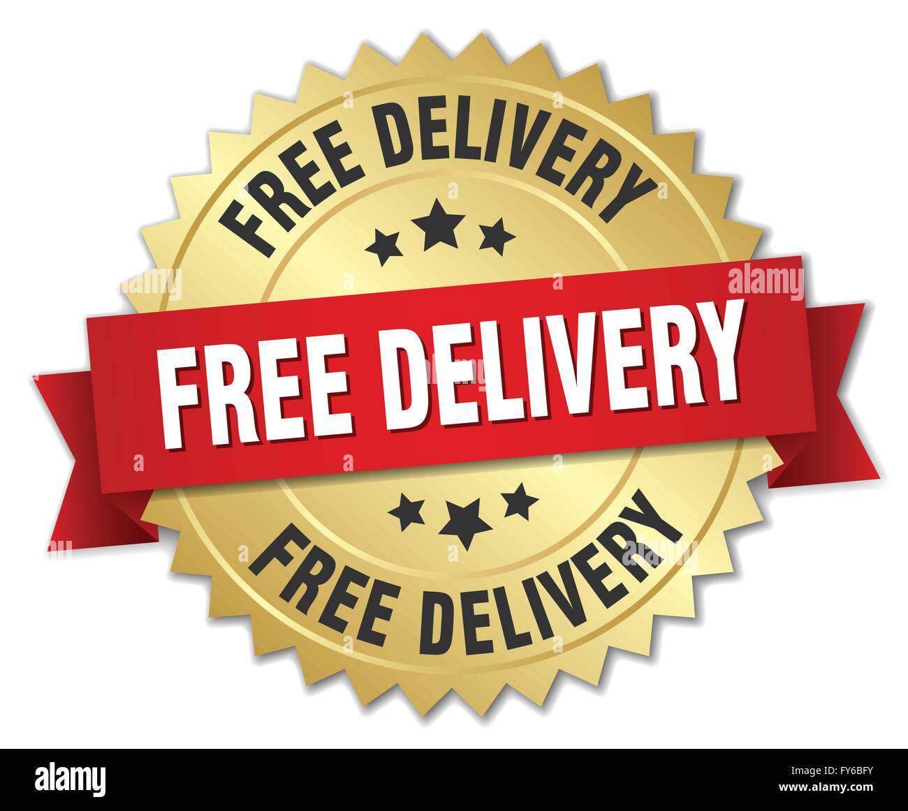 free delivery 3d gold badge with red ribbon Stock Vector Image & Art ...