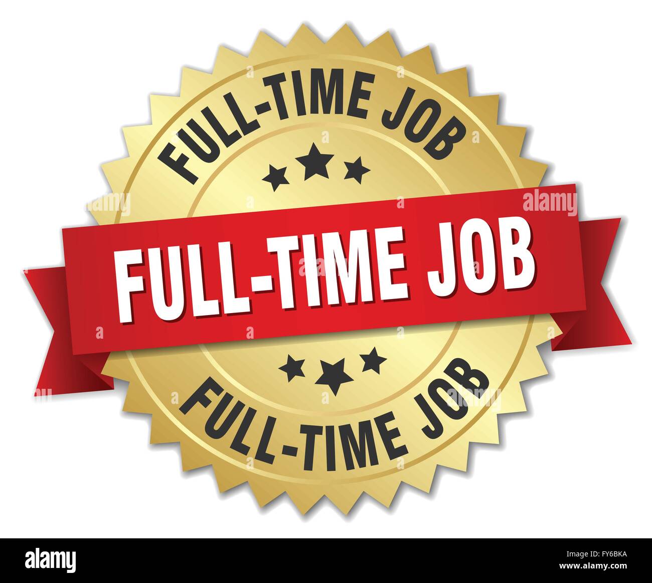full-time job 3d gold badge with red ribbon Stock Vector Image & Art ...
