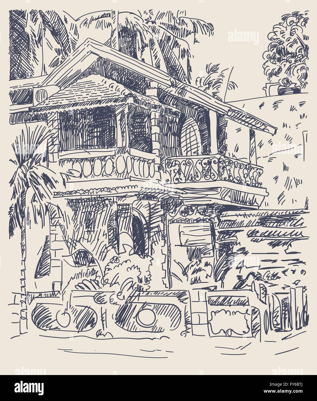 original drawing of India Goa Calangute Baga landscape street, t Stock ...