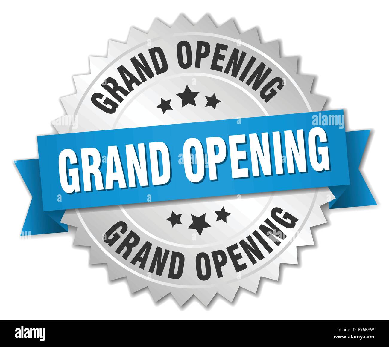 grand opening 3d silver badge with blue ribbon Stock Vector Image & Art ...